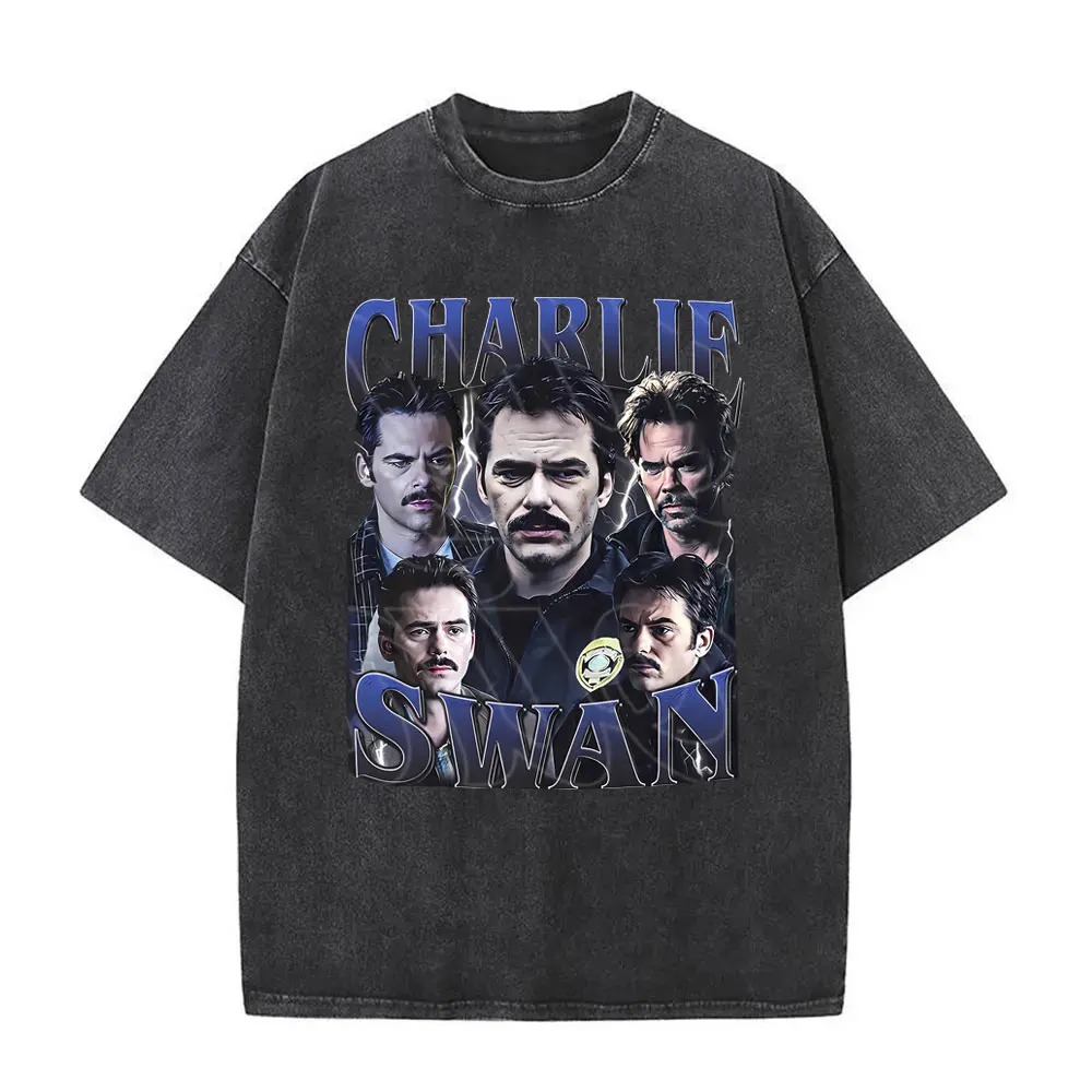 Washed Vintage Movie Twilight Charlie Swan Graphic T Shirt Man Casual ...
