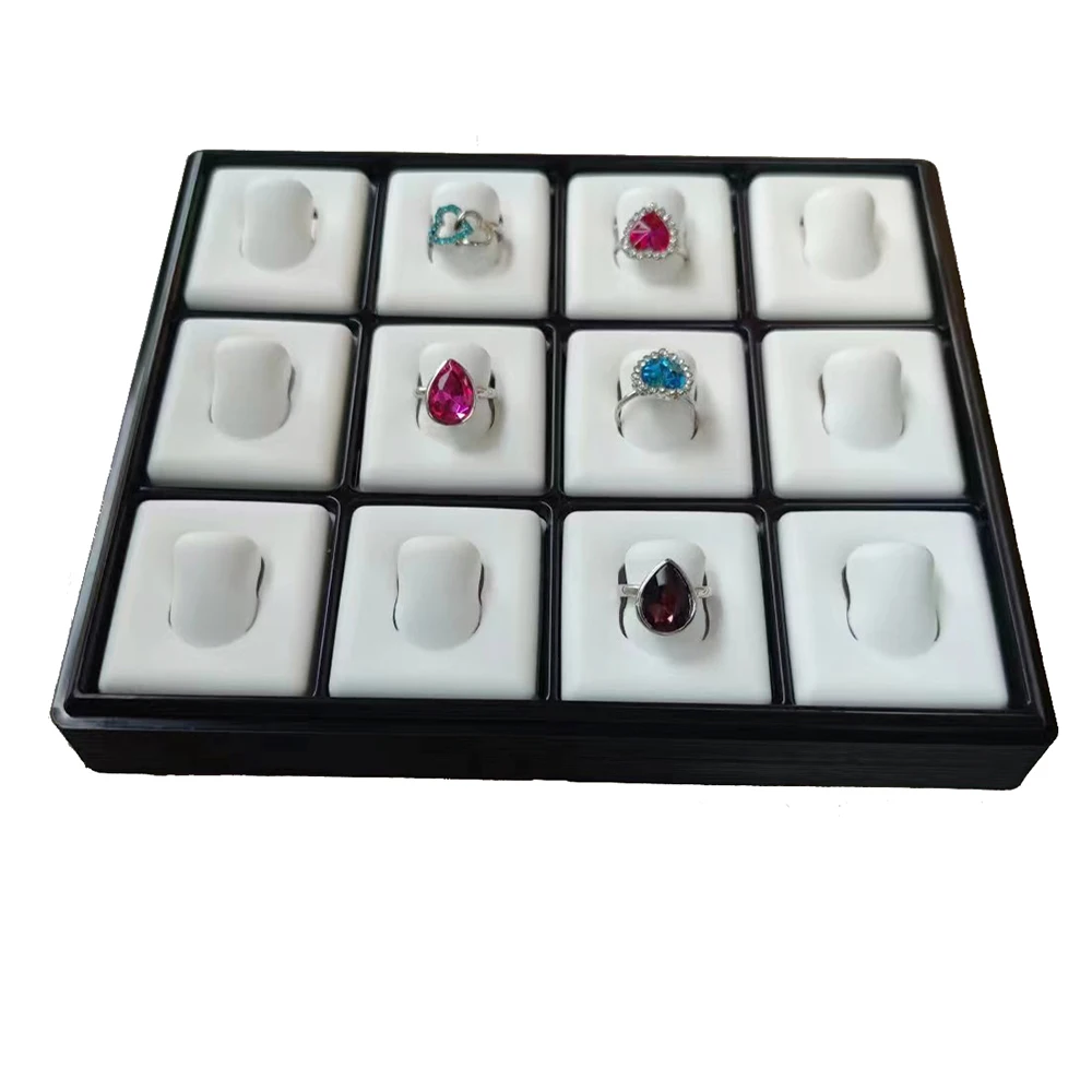 Portable-12-Slot-Ring-Jewelry-Display-Tray-Black-Earring-Organizer-Case ...