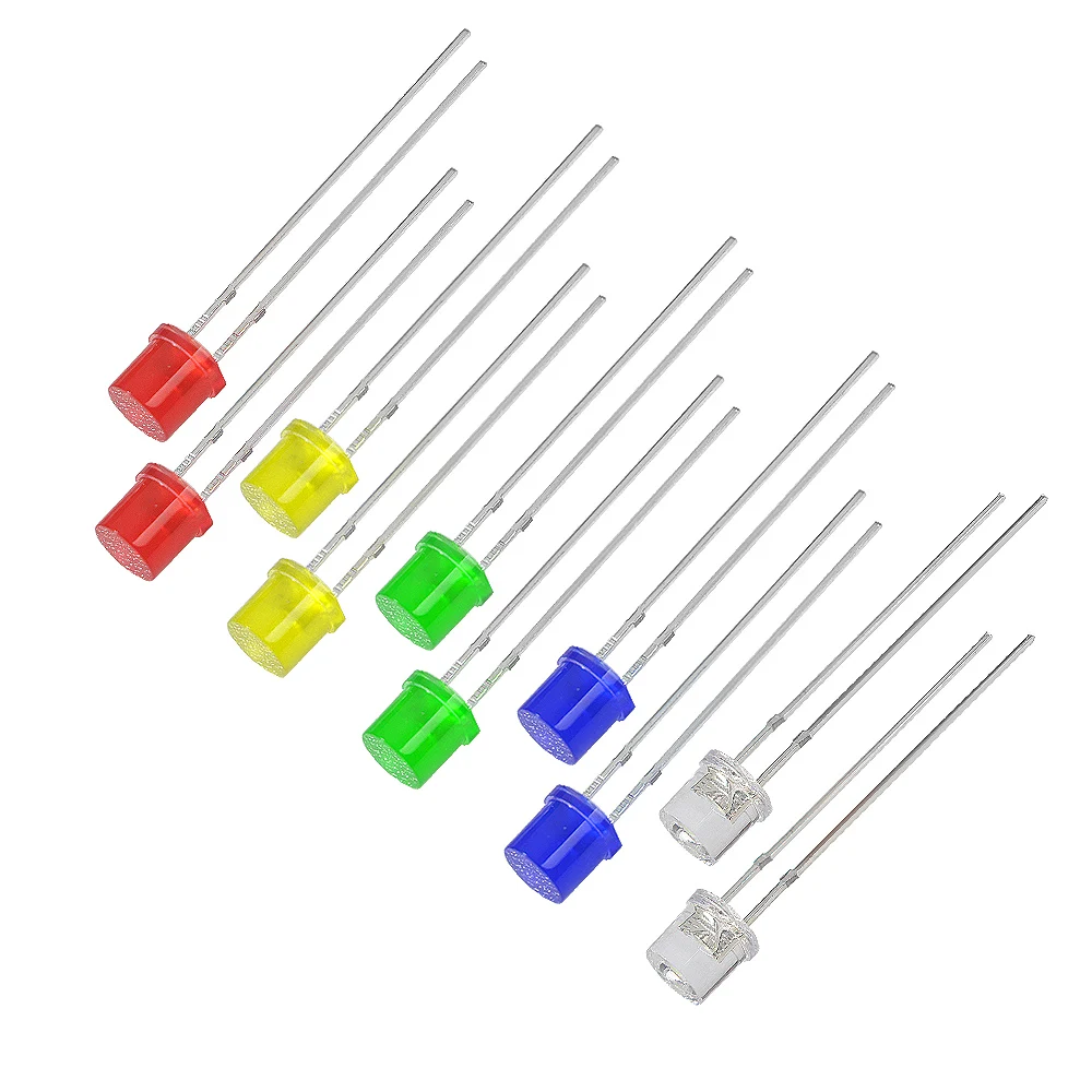 100PCS-5MM-LED-Lighting-Diodes-Flat-Top-LED-Diode-Red-Yellow-Blue-Green ...