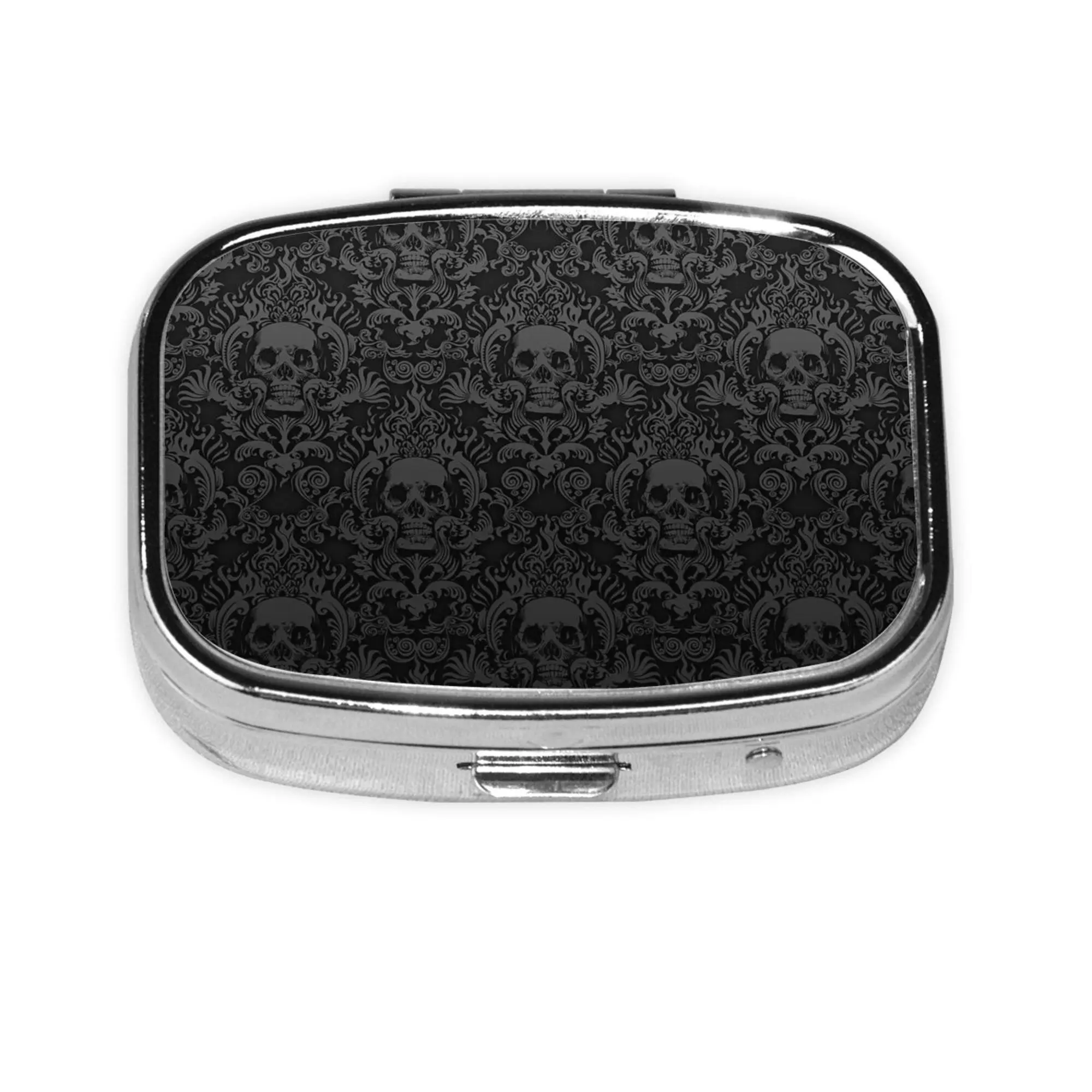 Gothic-Black-Skull-Damask-Rectangular-Pill-Box-2-Compartment-Small-Pill ...