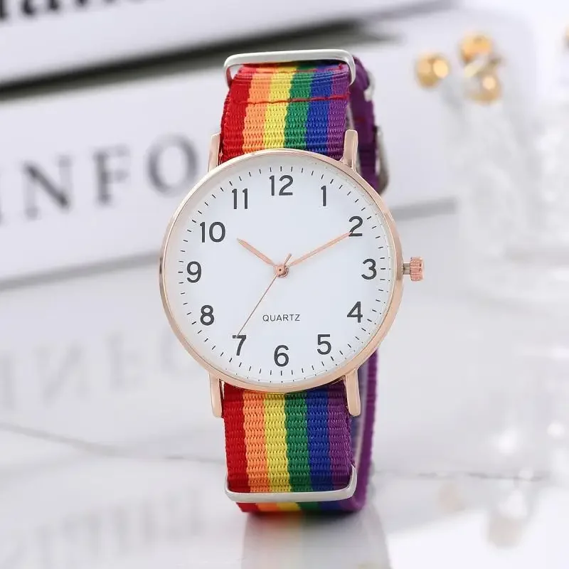 Rainbow-Canvas-Strap-Watch-Rainbow-Color-Big-Dial-Digital-Pointer ...