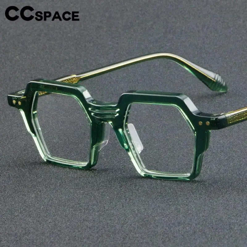 56914-Acetate-Optical-Spectacle-Frame-Women-Vintage-Polygon-Rivet-Clear ...
