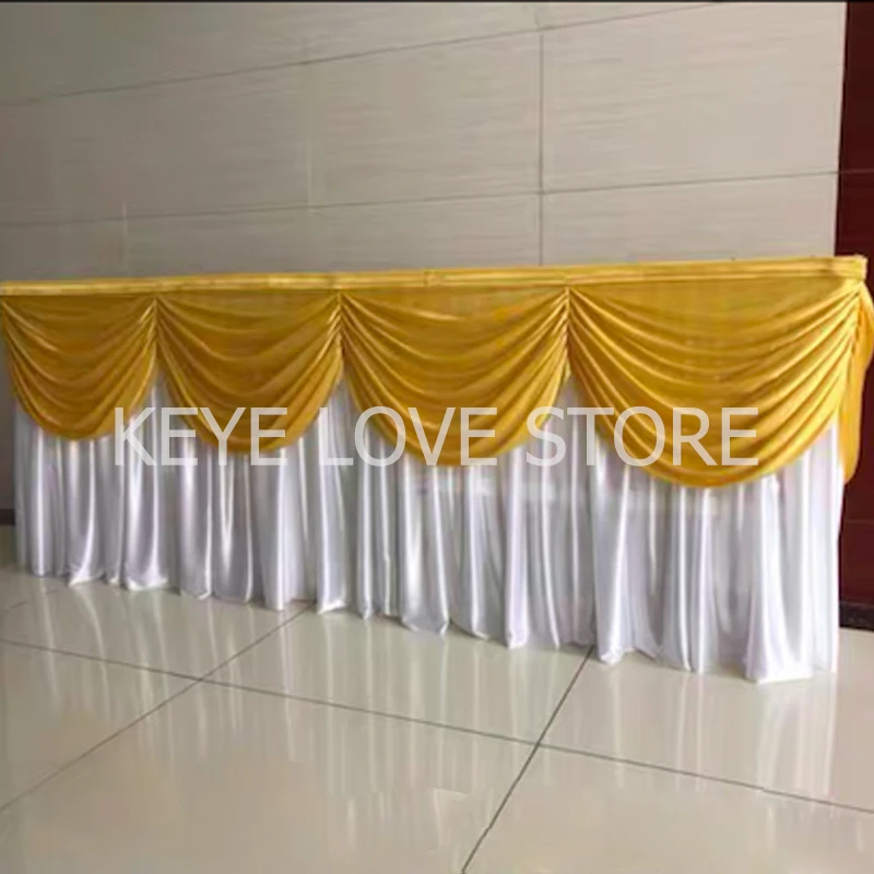 10ft/20FT Table Cloth Skirt With Colorful Swag Drape Ice Silk Fabric ...