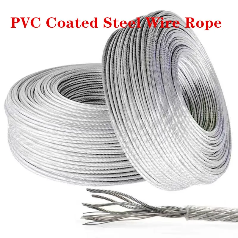 100 Meters wire Rope PVC Transparent Coated Cable Steel rope ...