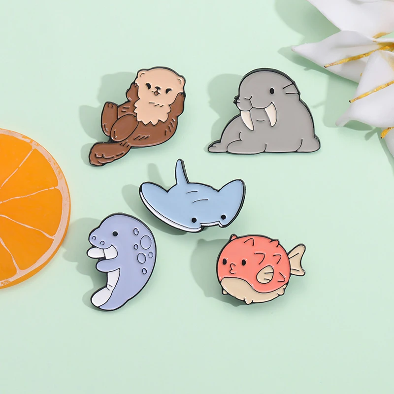 Cute-Marine-Animals-Enamel-Pins-Whale-Dolphin-Octopus-Brooches-Lapel ...