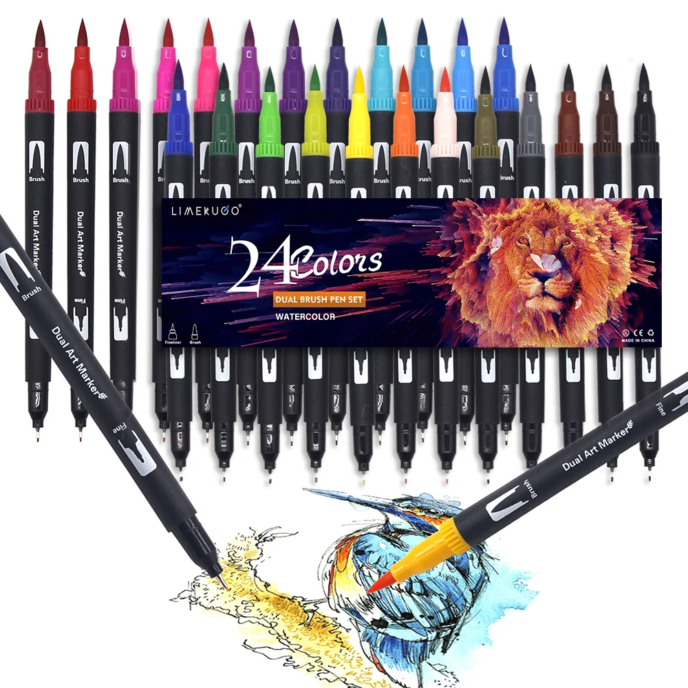 24/60/100/132 Colors Brush Pen Watercolor Pens Fineliner Dual Tip Art ...