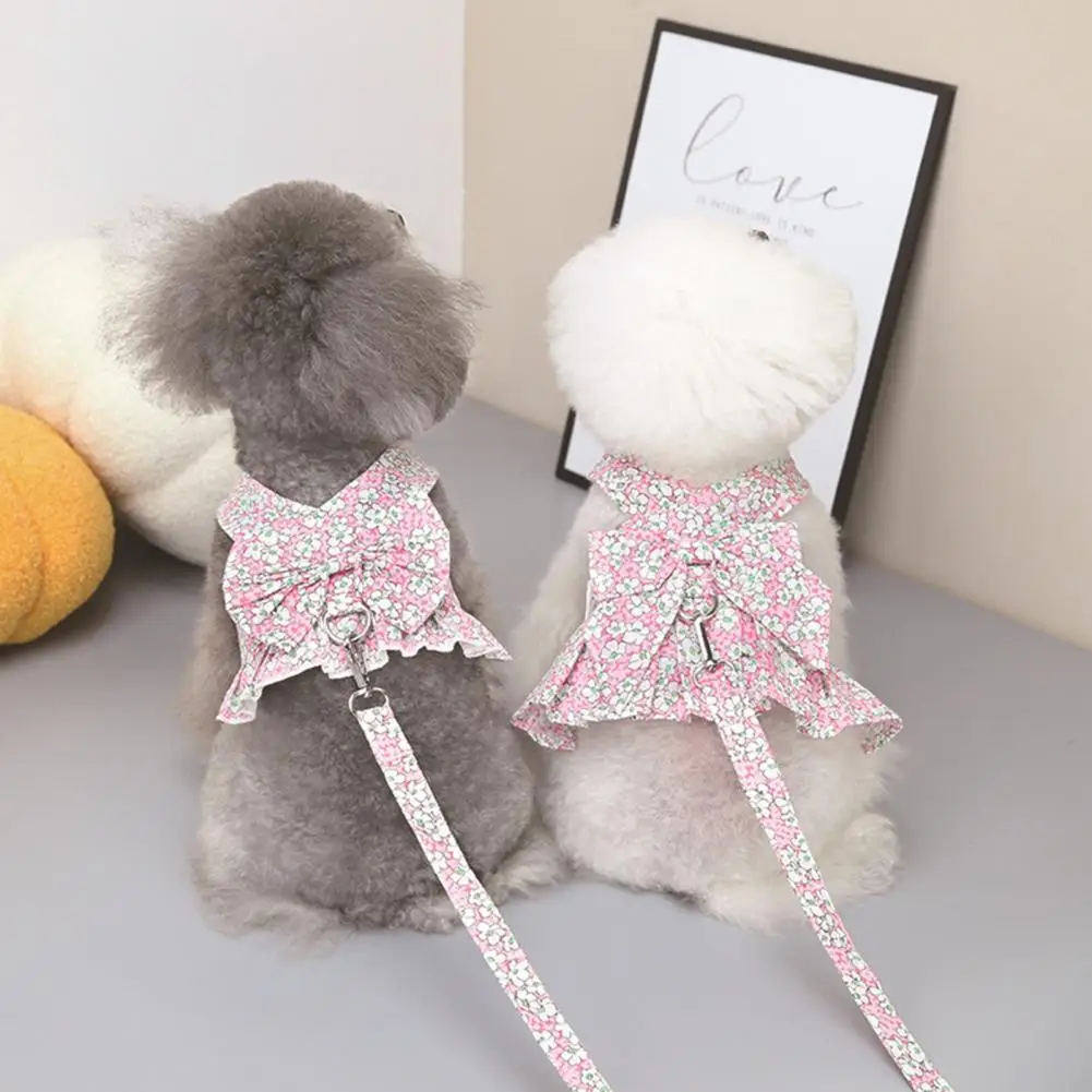 Dog-Dresses-Ruffle-Trim-Puppy-Dress-With-Pulling-Rope-Bowknot-Floral ...