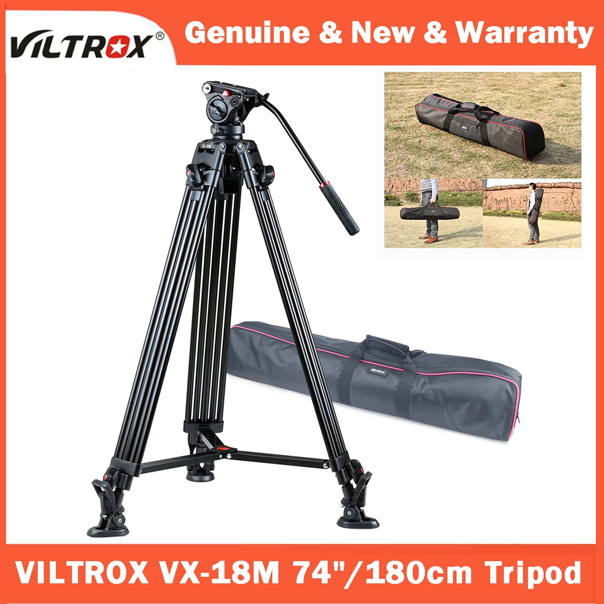 VILTROX VX 18M 74 "전문 헤비 듀티 비디오 캠코더 삼각대 유체 드래그 헤드 및 퀵 릴리스 플레이트| | - AliExpress