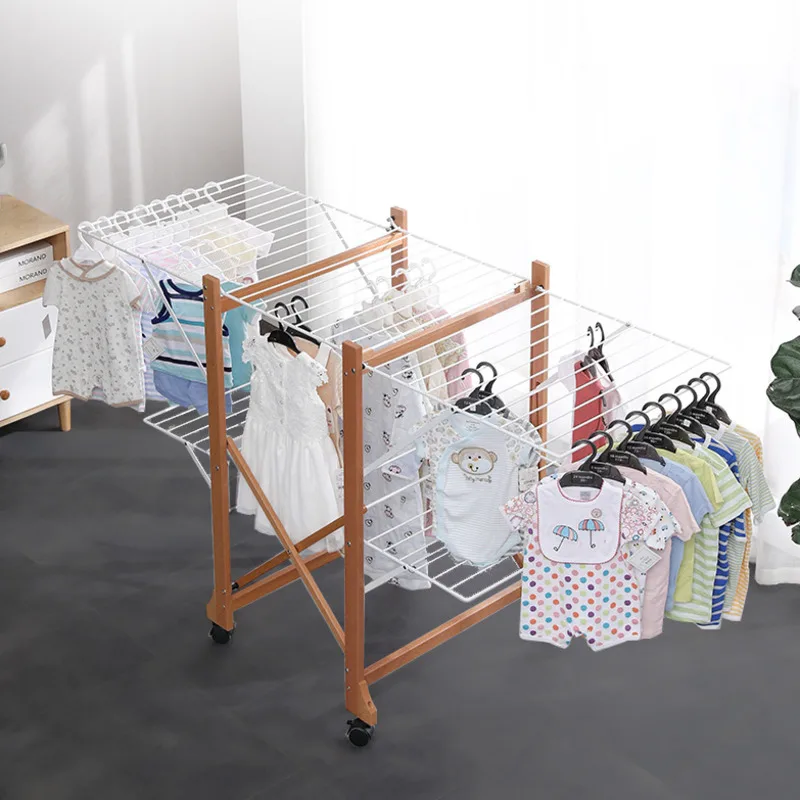 Floor-Drying-Rack-Solid-Wood-Foldable-Coat-Hanger-Home-Balcony-Indoor ...