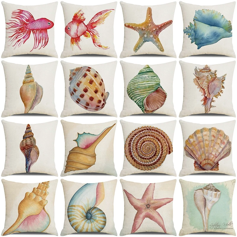 Shell-Conch-Pattern-Cushion-Covers-45X45cm-Home-Decor-Sea-Style-Linen ...