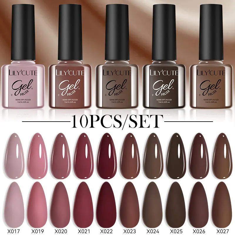LILYCUTE-10PCS-Set-Gel-Nail-Polish-Brown-Earth-Coffee-Color-Series-Gel ...