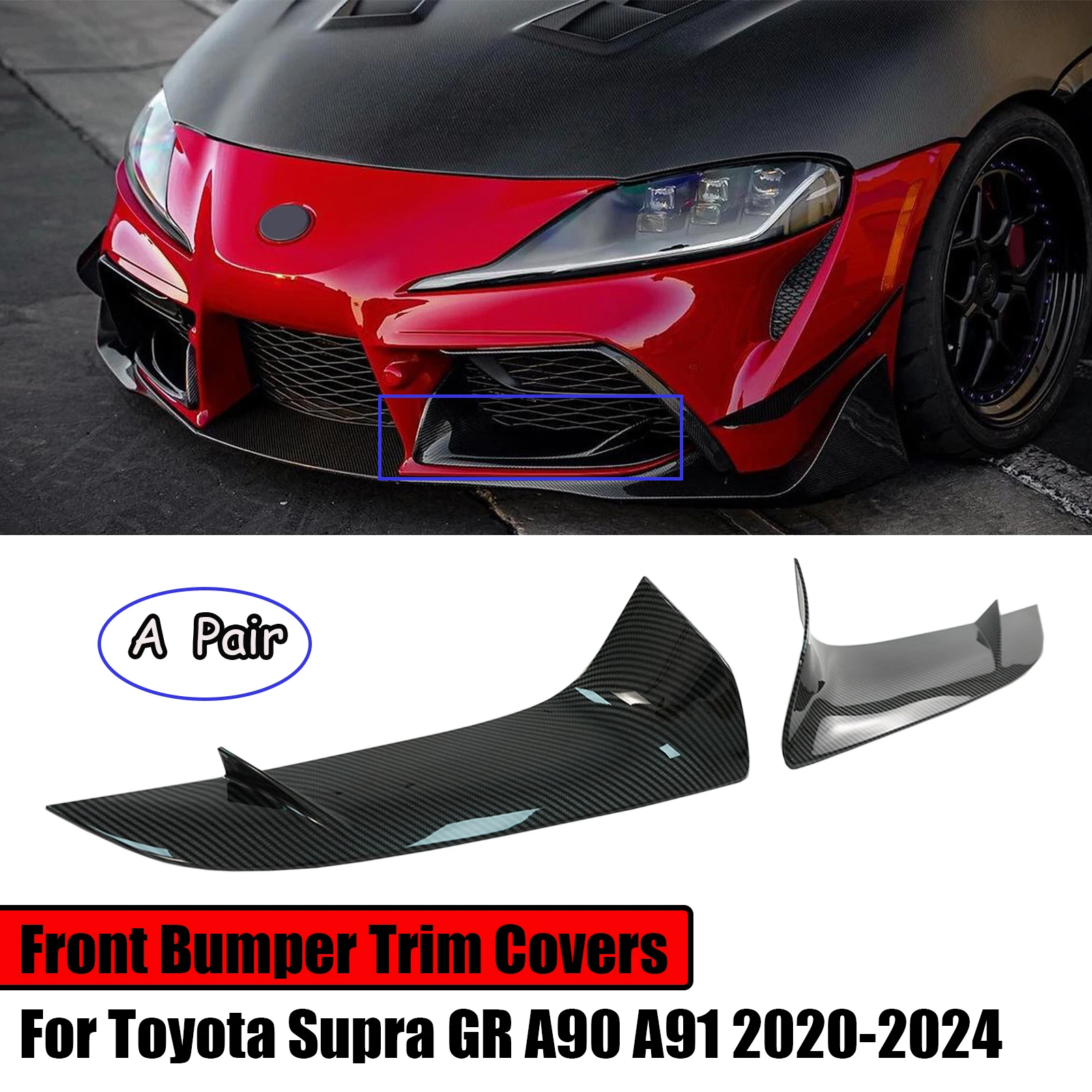A Pair For Toyota Supra GR A90 A91 2020-2024 Front Bumper Trim Covers ...