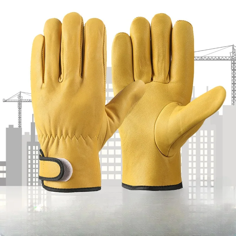 Work-Gloves-Sheepskin-Leather-Workers-Work-Welding-Safety-Protection ...