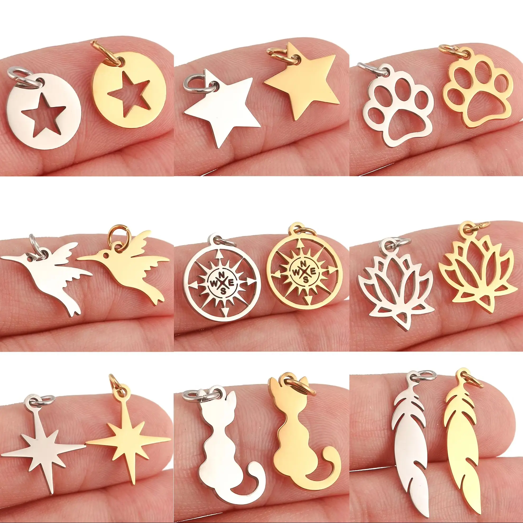5Pcs/Lot Cat/Devil's Eye/Compass/Puppy Paw Footprint Charms With Jump ...