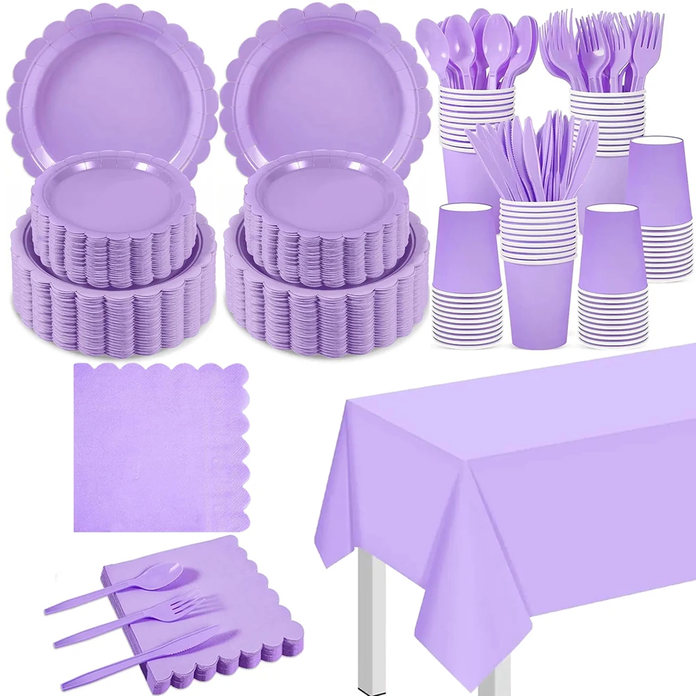 Light Purple Party Decorations Lavender Theme Tableware Set Paper Plate ...