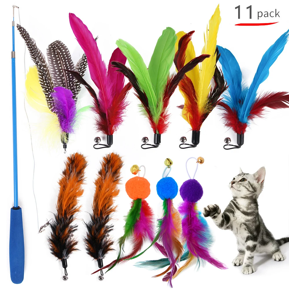 11Pcs-Replacement-Cat-Feather-Toy-Set-Cat-Teaser-Wand-Toy-for-Kitten ...