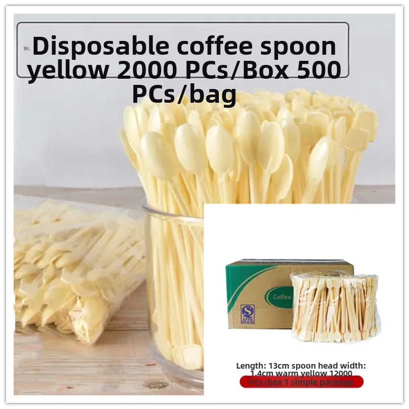 Food-Grade-Disposable-Coffee-Stirring-Spoon-Long-Handle-Plastic-Yellow ...