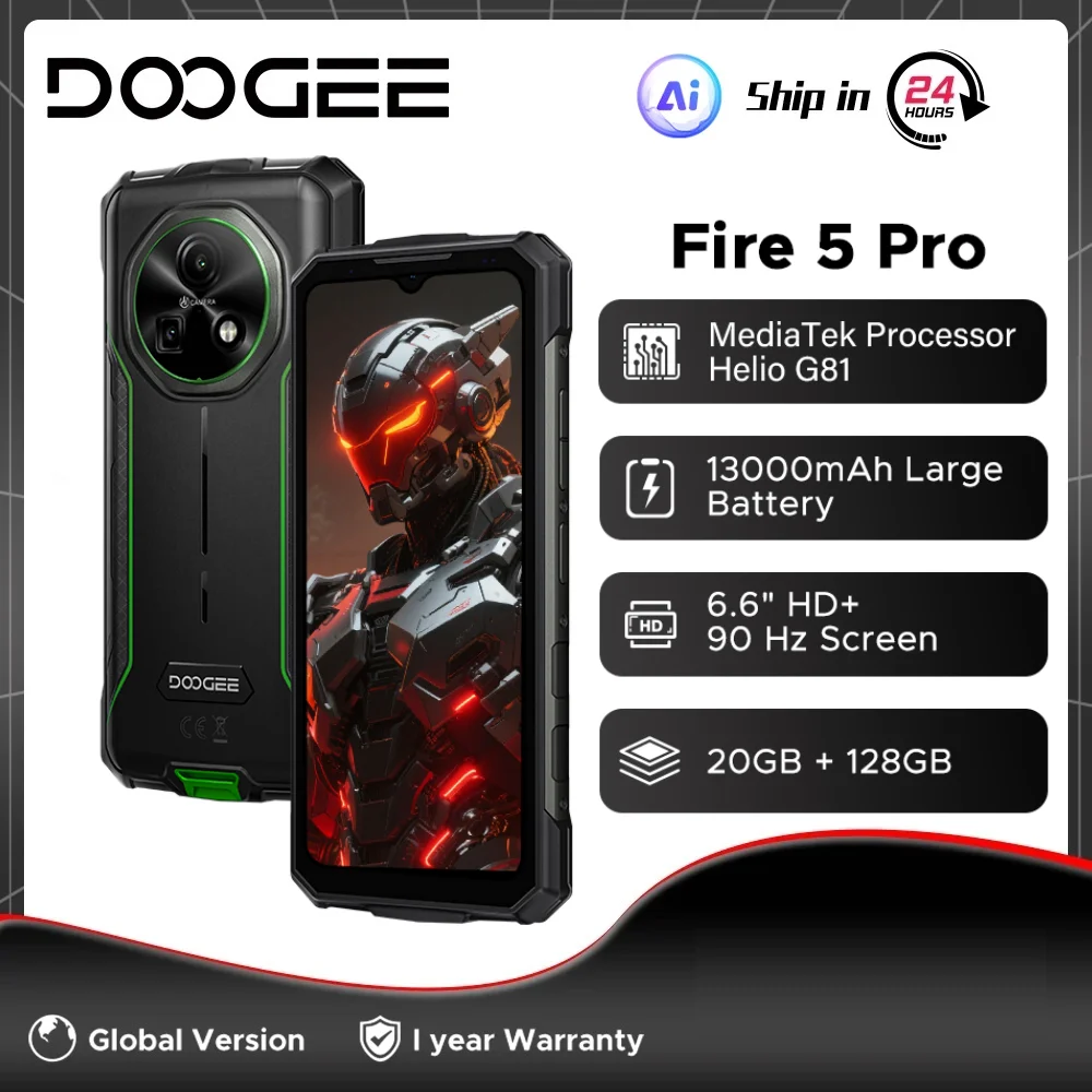 Global Version DOOGEE Fire 5 Pro Rugged Phone MTK Helio G81 13000mAh ...