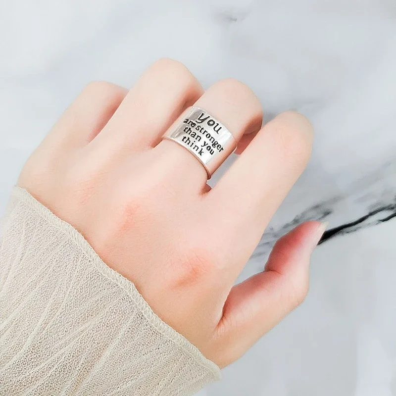 925 Sterling Silver Personality Wide Letters Adjustable Retro Ring Fine ...