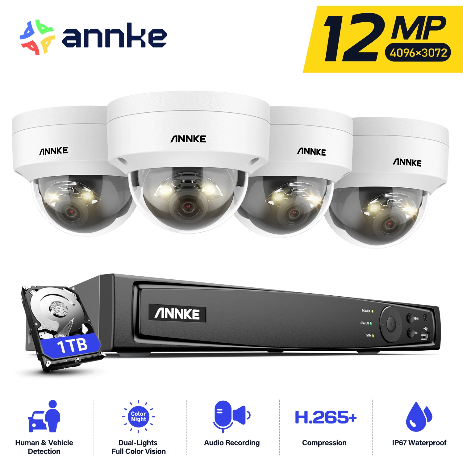 ANNKE 12MP Security Camera System Ultra HD 12MP POE NVR Built-in mic ...