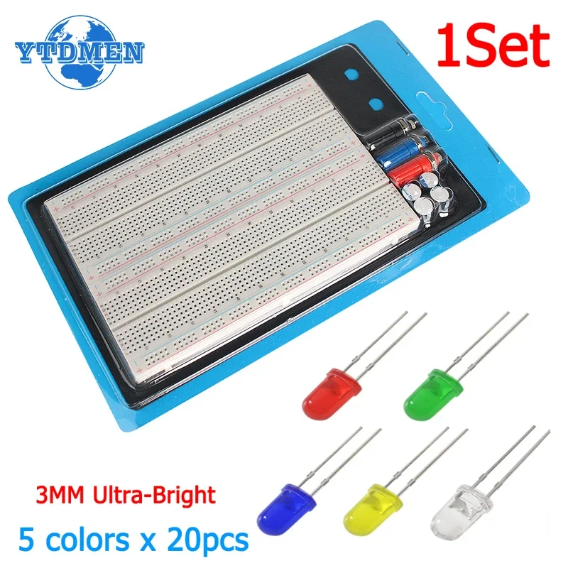 1Set ZY-204 Breadboard + 100pcs 3mm LED Diode Kit Ultra Bright Red ...
