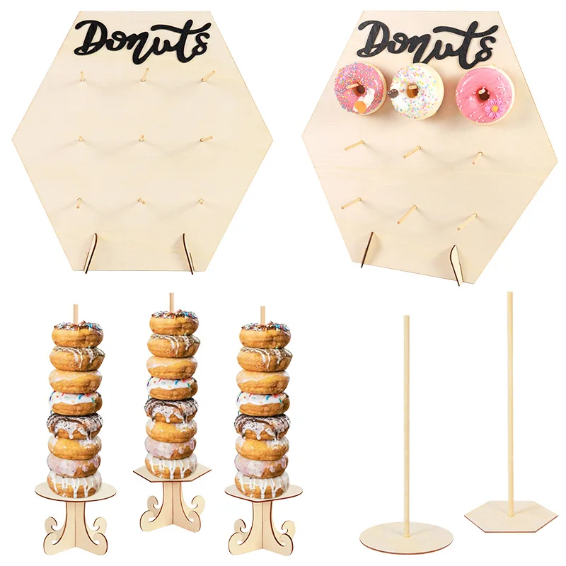 Wooden-Donut-Stand-Dessert-Doughnut-Wall-Display-Board-Hold-Kids ...