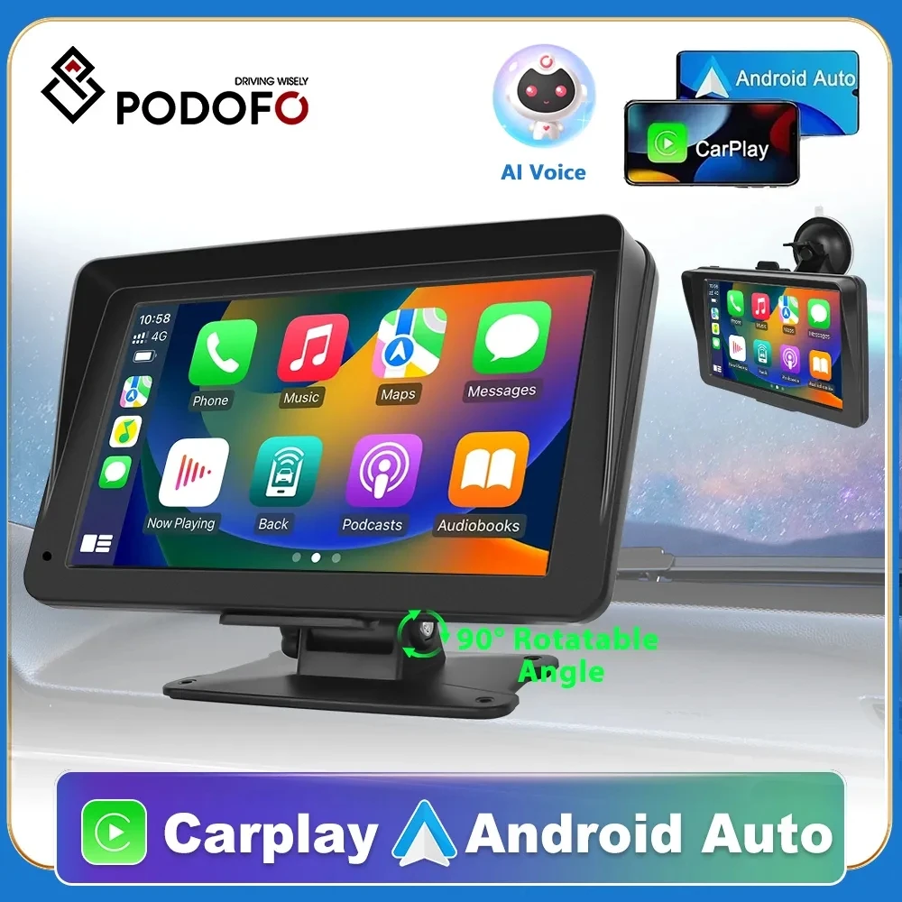 Podofo 7'' Car Mirror Carplay Recording Carplay & Android Auto Voice ...