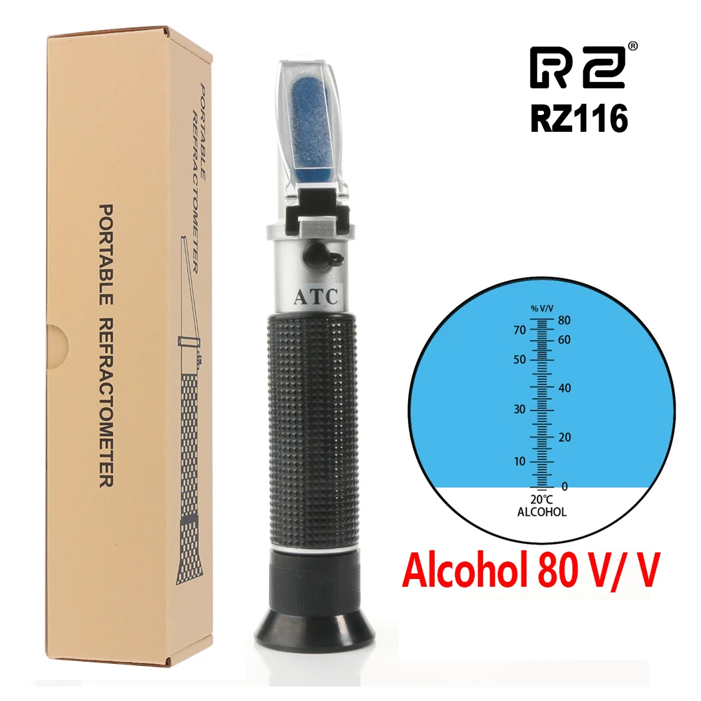 RZ RefraktoMeter Alkohol Meter 0 ~ 80% V/V ATC Alkoholmeter für ...