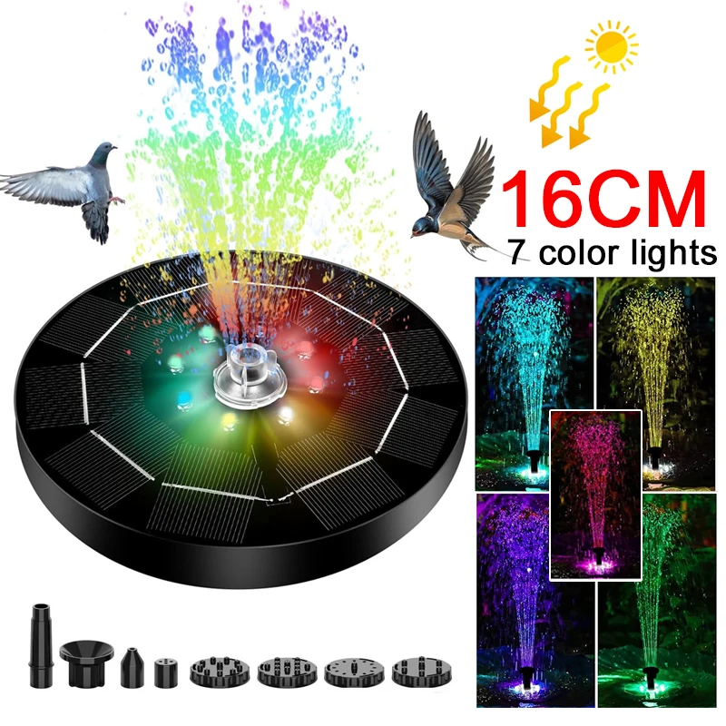 Color-7-LED-Light-Solar-Fountain-Solar-Rotating-Fountain-3W-6-Nozzle ...