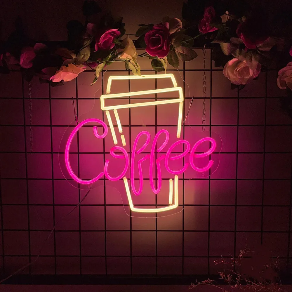Coffee Cup Neon Signs,Neon Sign Wall Decor,Pink Led Sign,Shop Neon Art ...