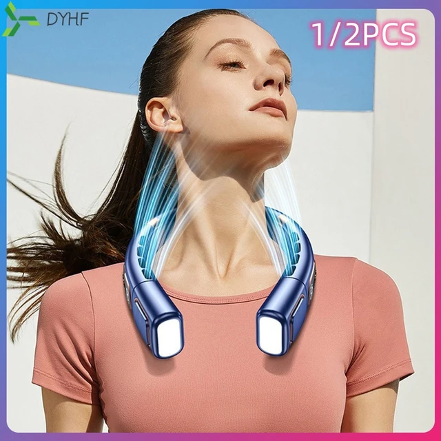 휴대용 목 선풍기 Usb 충전식 음소거 Led 디지털 디스플레이 리프리스 미니 전기 선풍기 Led 조명 5 기어 공기 냉각