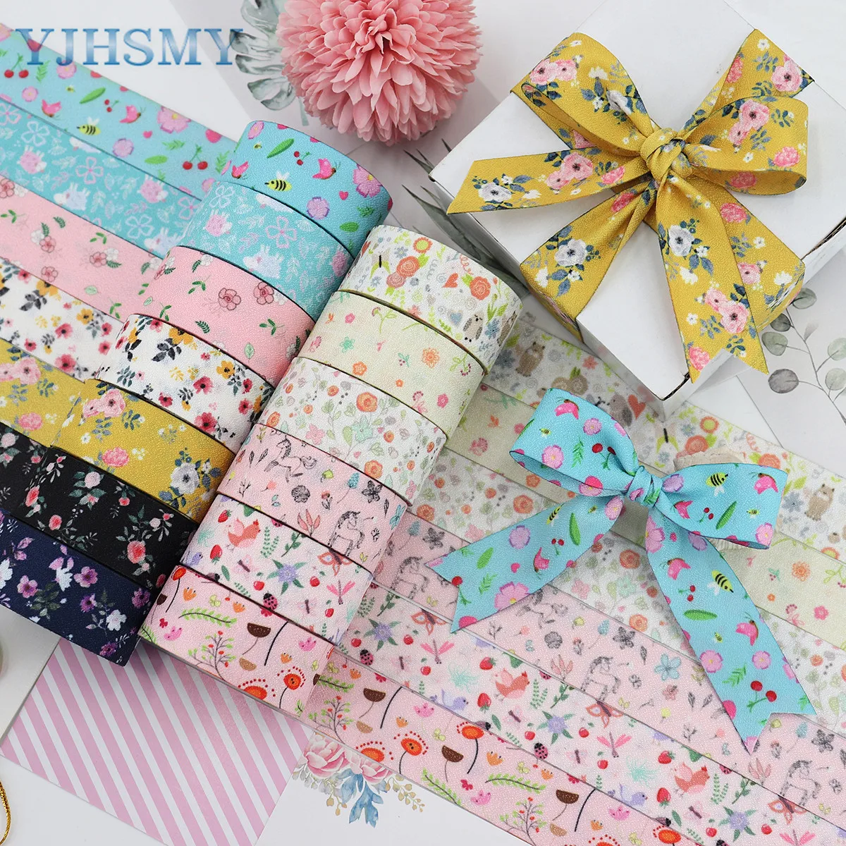 Floral-Double-Face-Fabric-Ribbons-1-Inches-x-5-Yards-for-Crafts ...