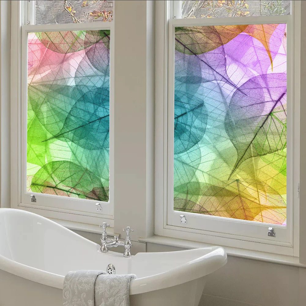 No-Glue-Removable-Glass-Window-Privacy-Frosted-Sticker-Colored-Leaf ...