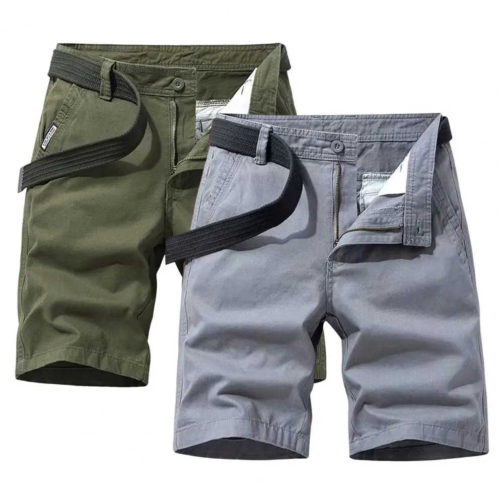 Men-Shorts-Solid-Color-Knee-Length-Button-Zipper-Fly-Pockets-Straight ...