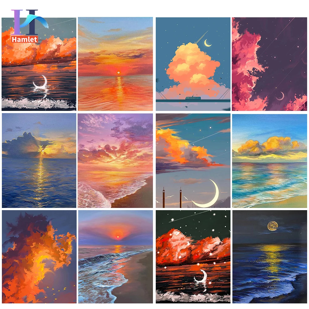 Hamlet-Painting-by-Numbers-Sunset-Seascape-Clouds-Landscape-Painting ...