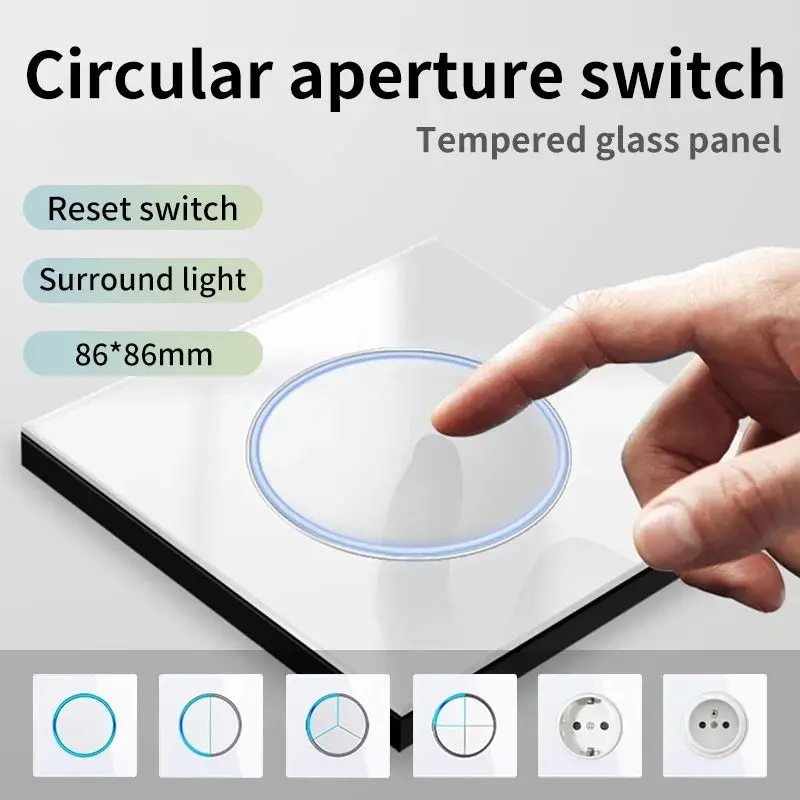 Universal-white-tempered-glass-panel-circular-wall-lamp-switch-LED ...