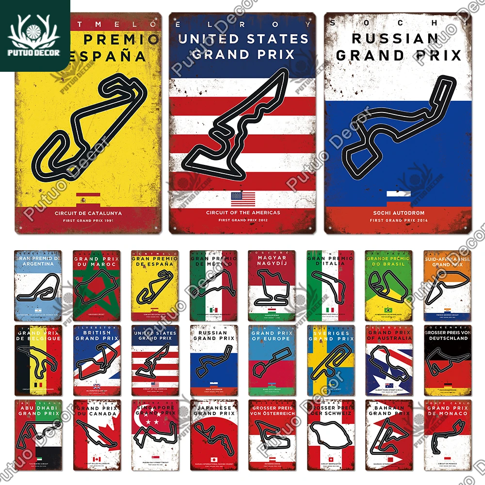 Putuo Decor Vintage Racing Track Metal Poster F1 Competition Tin Sign ...