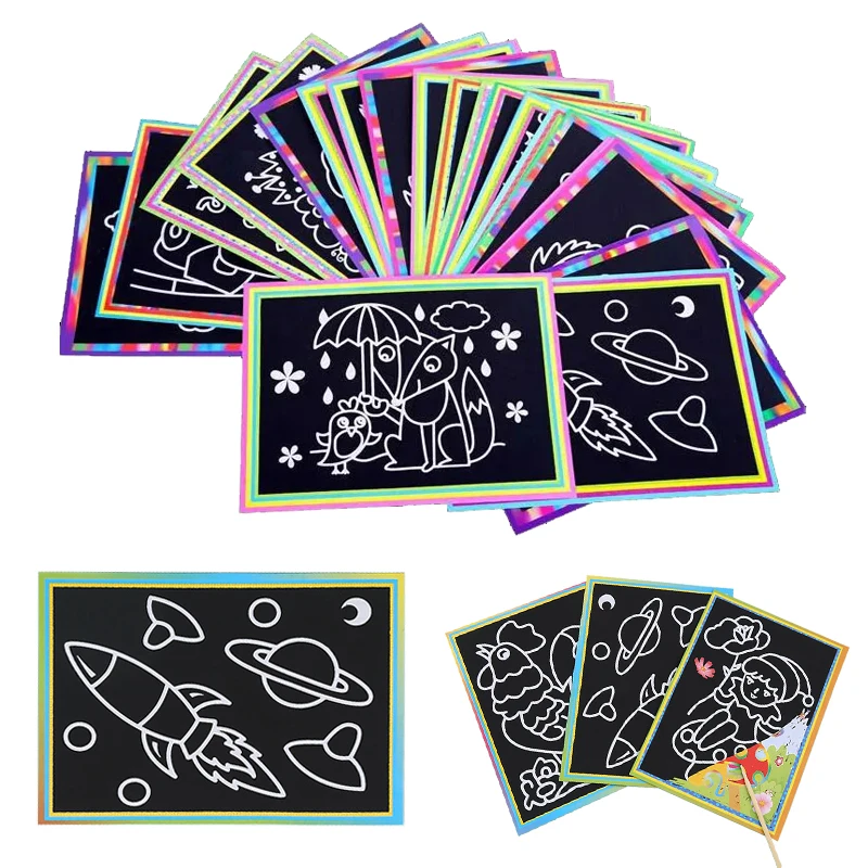 10pcs-Children-Scratch-Painting-Colorful-Drawing-Toys-DIY-Paper-Cartoon ...