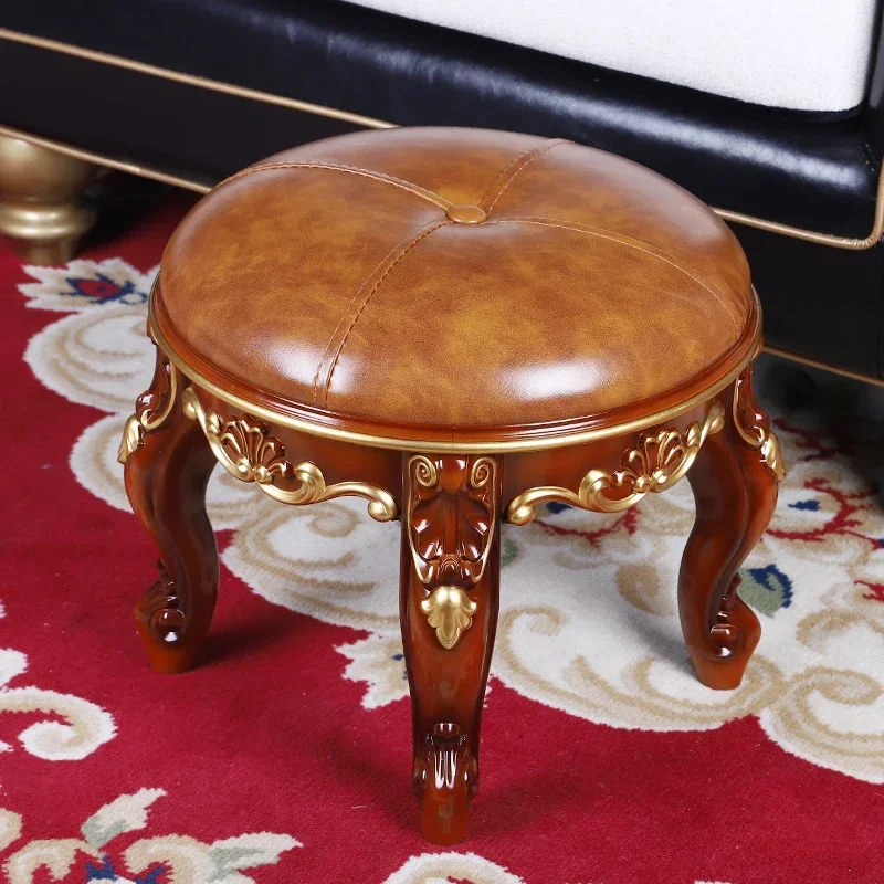 Retro Carved Small Stool Luxury Leather Cushion Creative Low Seat ...