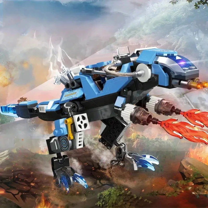 Dinosaur Mecha Building Blocks Blue Dinosaur White Hound Mecha Assembly ...