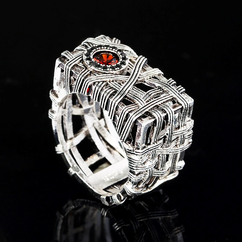 Punk Gothic Ring for Boys Retro Antique Silver Ring Hollow Irregular ...