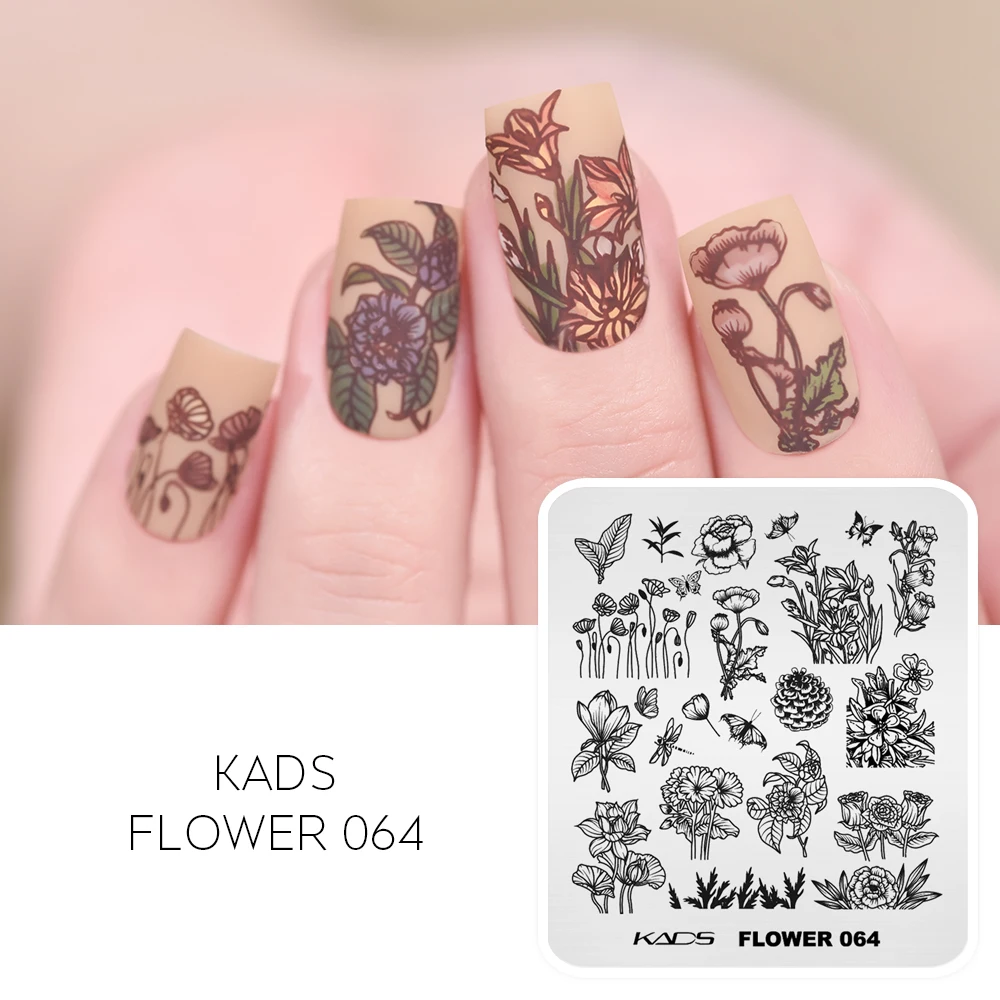 KADS-Nail-Stamping-Plate-Flower-064-Floral-Grass-Butterfly-Image ...