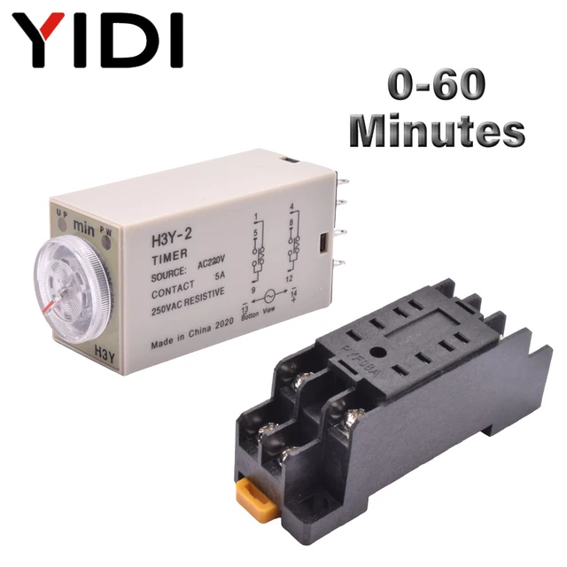 1 Set H3Y-2 DPDT Delay Timer Time Relay DC 12V AC 220V 0-30 0-60 Second/Minute Adjustable 8 Pin ...