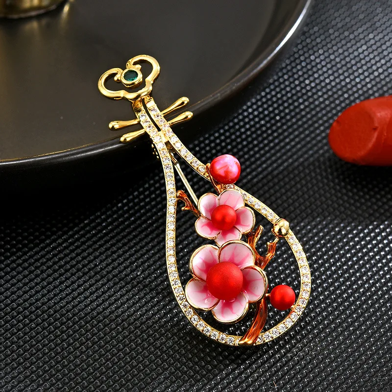 SUYU Autumn Vintage Flower Pipa Plum Blossom Brooch Needle Feminine ...