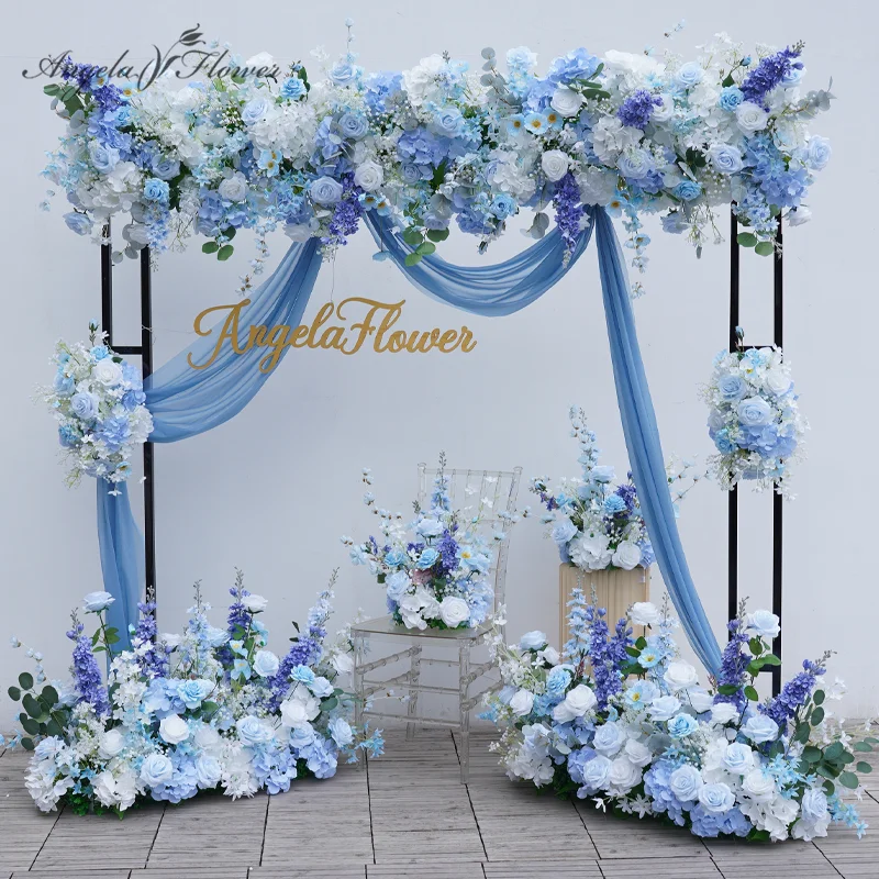Romantic-Blue-Wedding-Backdrop-Arch-Decor-Rose-Babybreath-Floral ...
