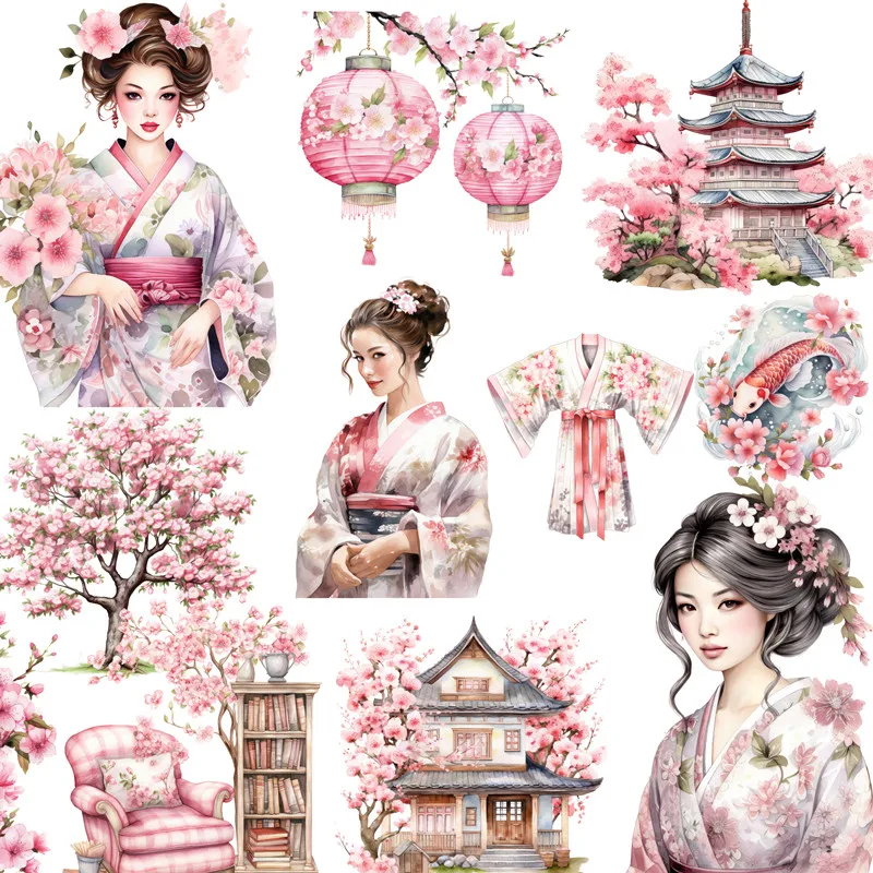 Japanese-Sakura-Kimono-Girl-Stickers-Crafts-And-Scrapbooking-stickers ...