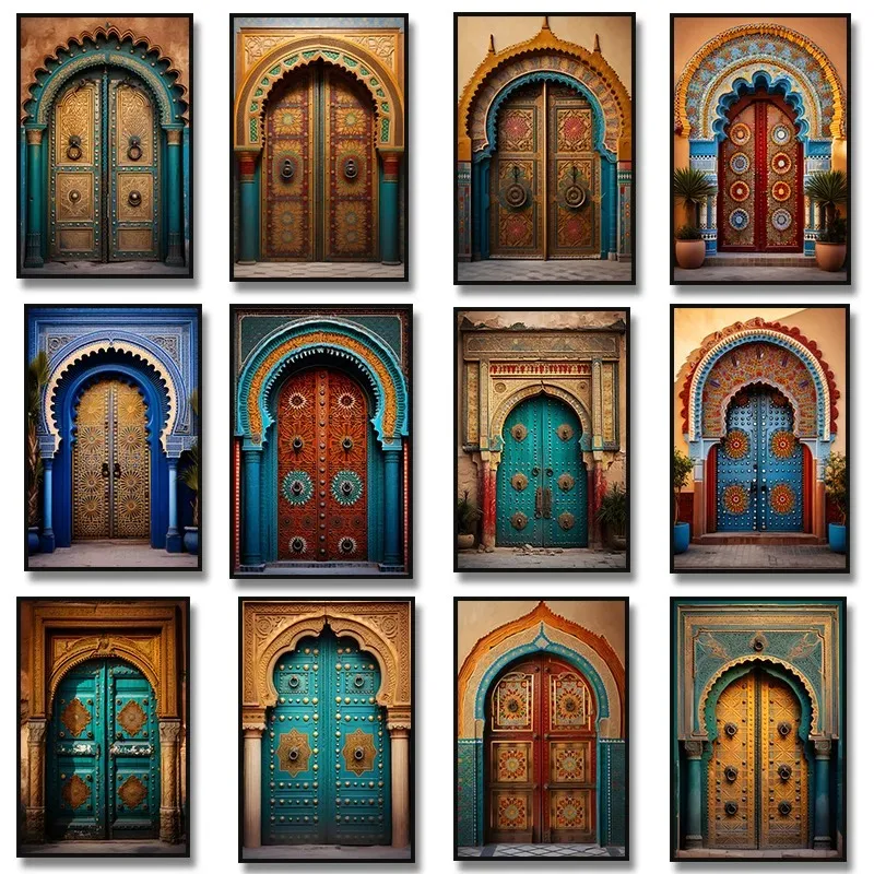 Morocco-Door-Arabic-Decorative-Canvas-Paintings-Architecture-Posters ...