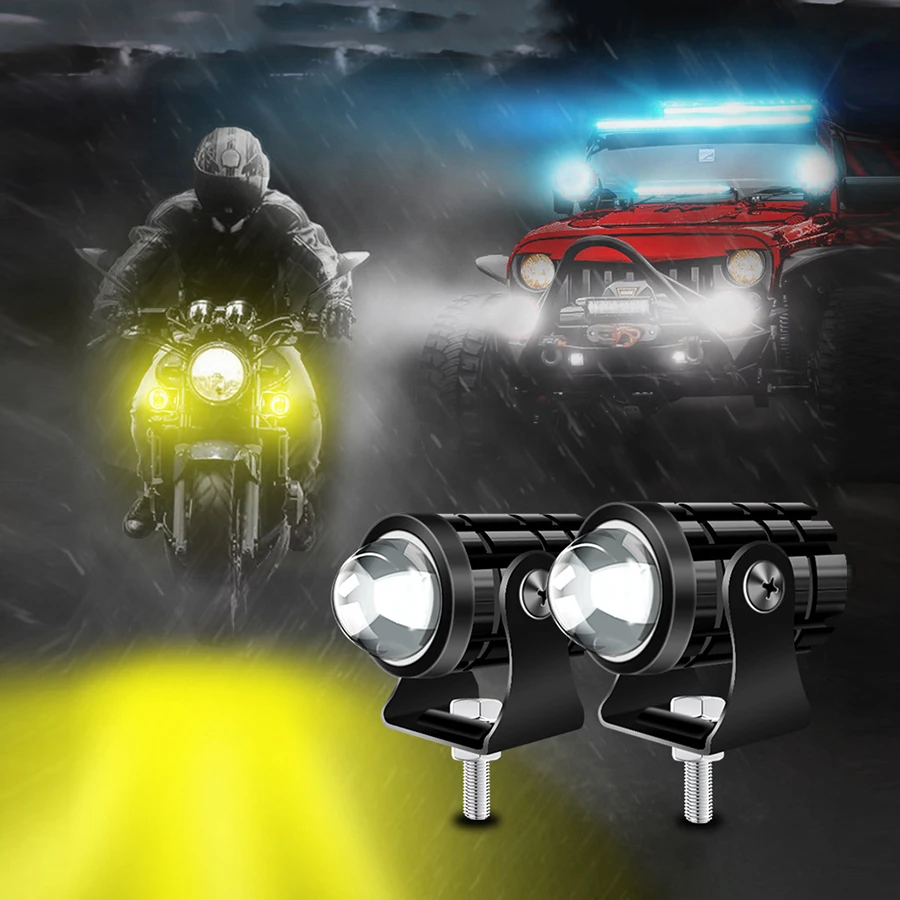 Universal-Dual-Color-Motorcycle-LED-Headlight-ATC-Scooter-Driving-Light ...