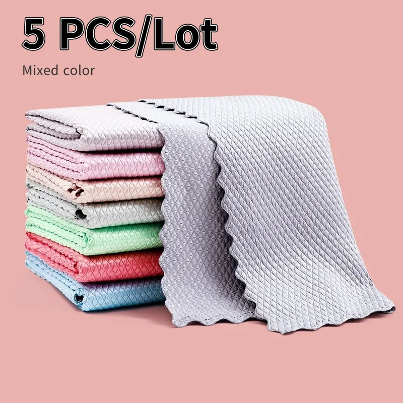 5Pcs/Lot Home Cleaning Towel Kitchen Anti Grease Wiping Rags Absorbable ...