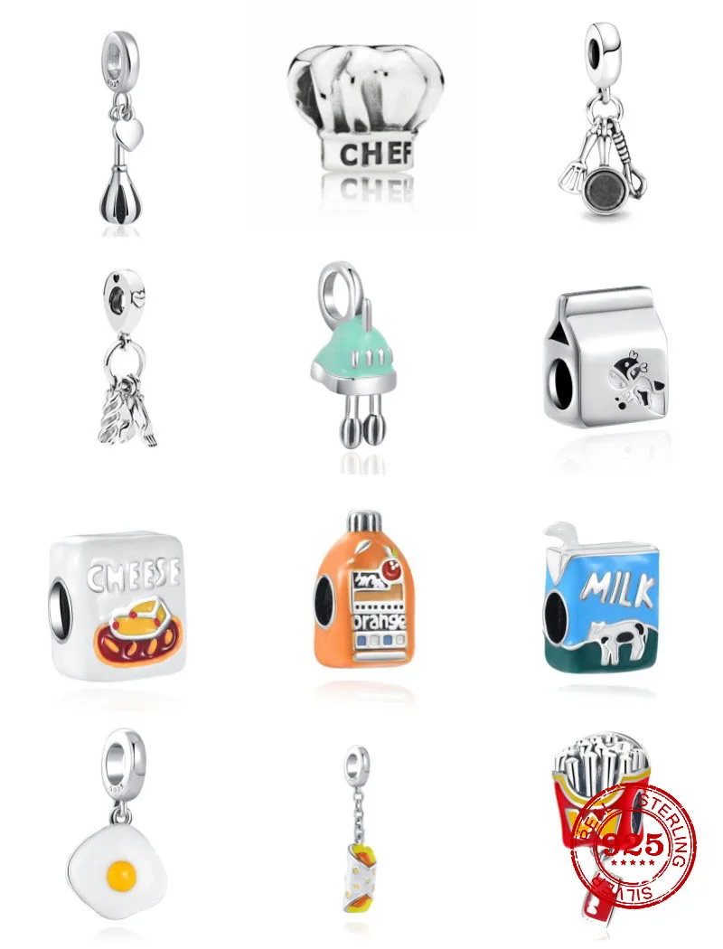 New-925-Sterling-Silver-Chef-s-cap-Kitchenware-milk-orangeade-Charm ...
